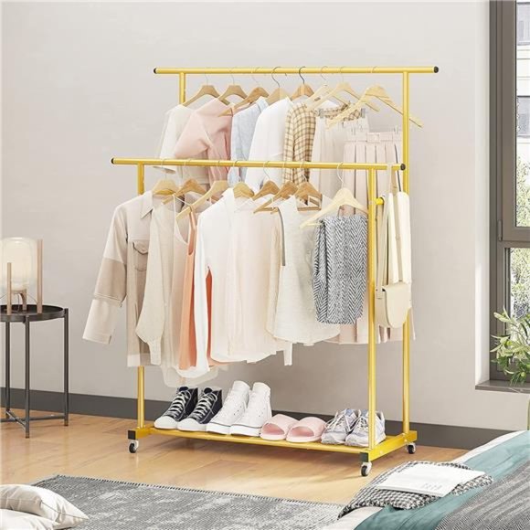 Storage & Organization | Double Rod Clothing Garment Rack Rolling ...